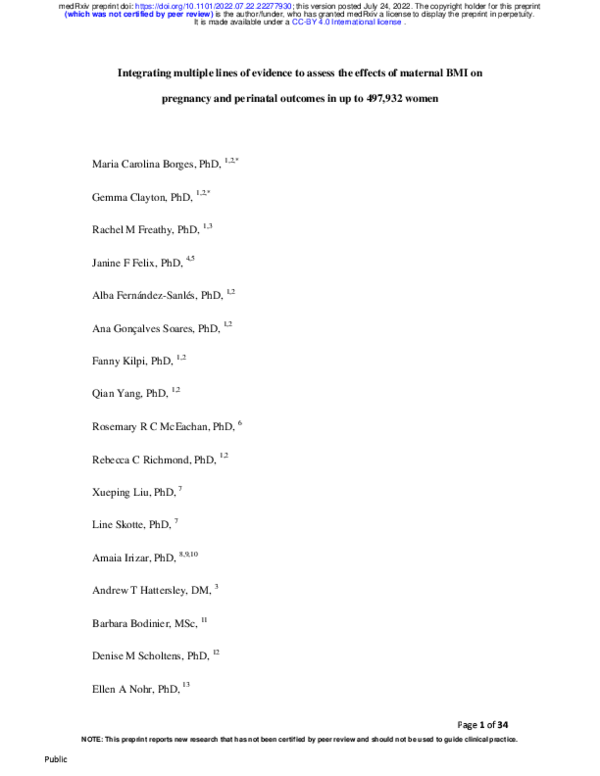 (PDF) Integrating multiple lines of evidence to assess the effects of maternal BMI on pregnancy ...