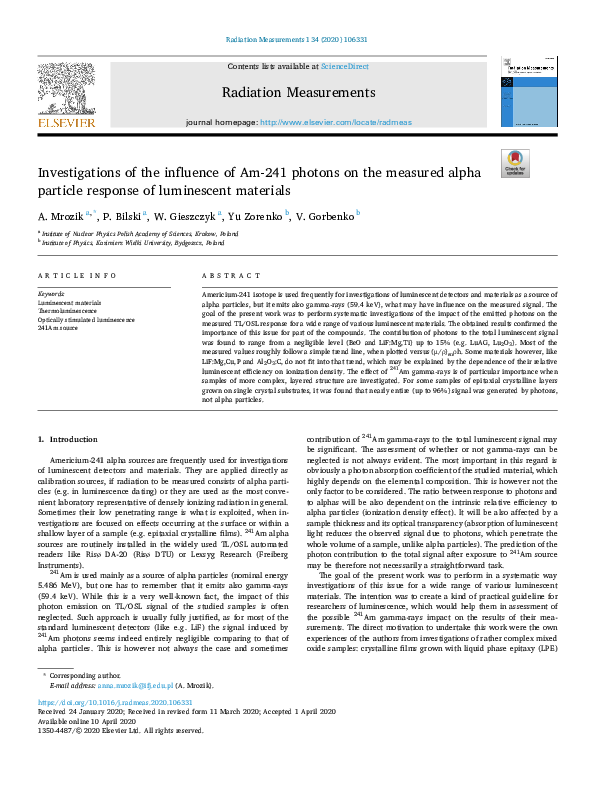 (PDF) Investigations of the influence of Am-241 photons on the measured ...
