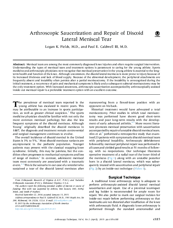 (PDF) Arthroscopic Saucerization and Repair of Discoid Lateral Meniscal ...