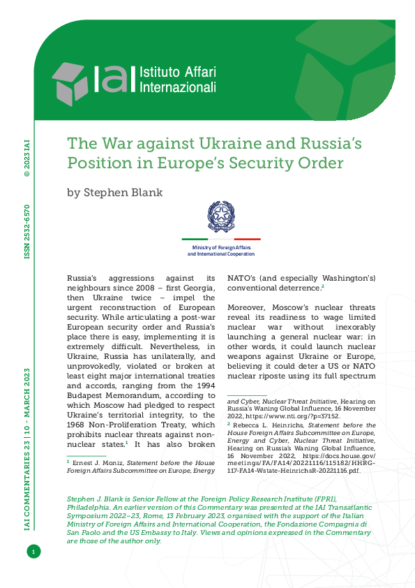 (PDF) The War against Ukraine and Russia’s Position in Europe’s ...