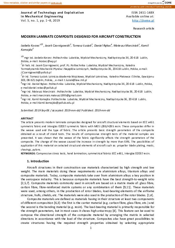 (PDF) Modern Laminate Composite Designed for Aircraft Construction