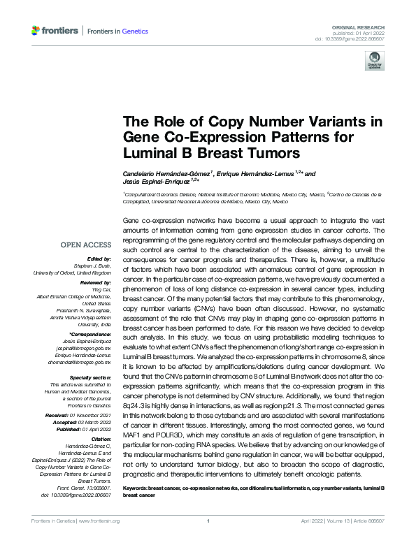 (PDF) The Role of Copy Number Variants in Gene Co-Expression Patterns for Luminal B Breast Tumors