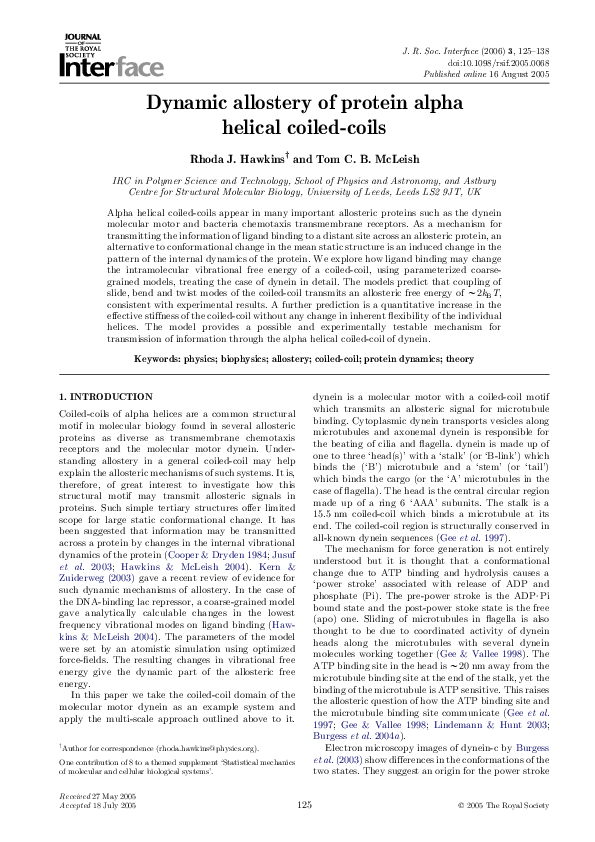 (PDF) Dynamic allostery of protein alpha helical coiled-coils