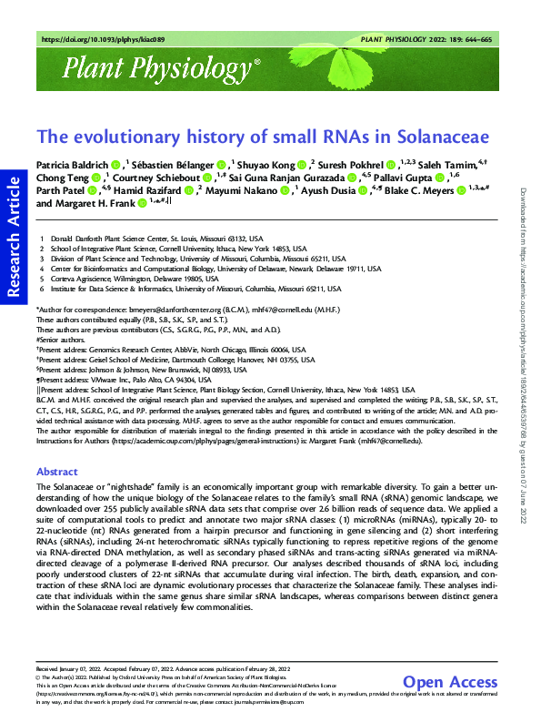 (PDF) The evolutionary history of small RNAs in Solanaceae