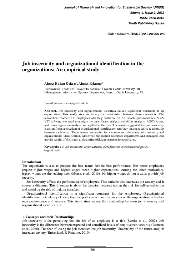 (PDF) Job insecurity and organizational identification in the ...