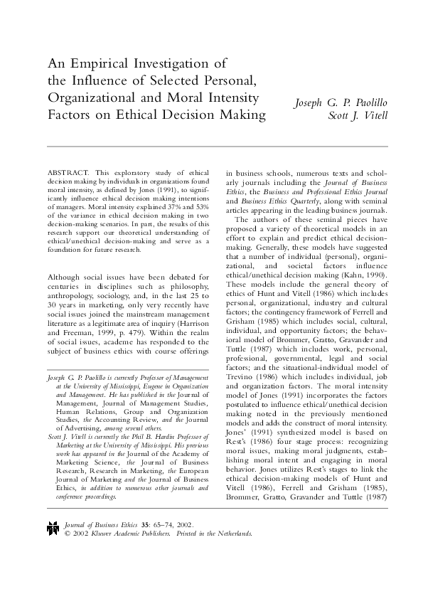 (PDF) An Empirical Investigation of the Influence of Selected Personal ...