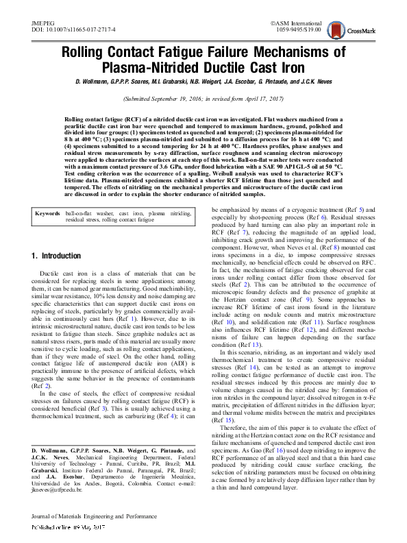 (PDF) Rolling Contact Fatigue Failure Mechanisms of Plasma-Nitrided ...