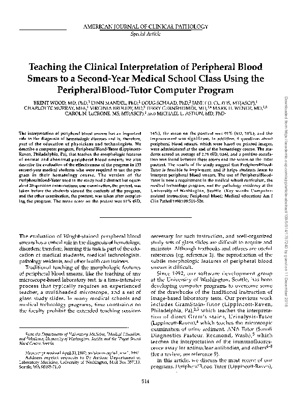(PDF) Teaching the Clinical Interpretation of Peripheral Blood Smears ...