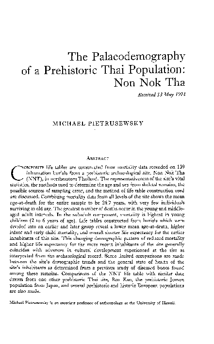 (PDF) The palaeodemography of a prehistoric Thai population: Non Nok Tha