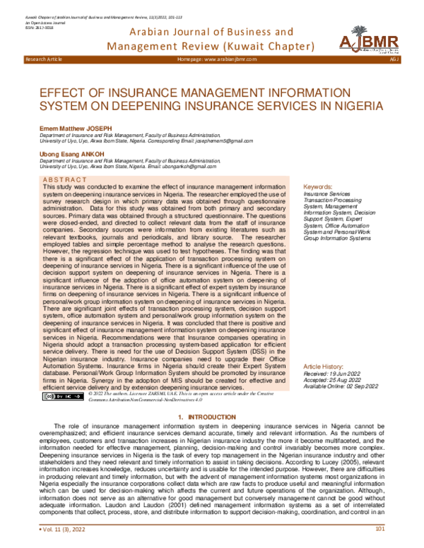(PDF) EFFECT OF INSURANCE MANAGEMENT INFORMATION SYSTEM ON DEEPENING ...