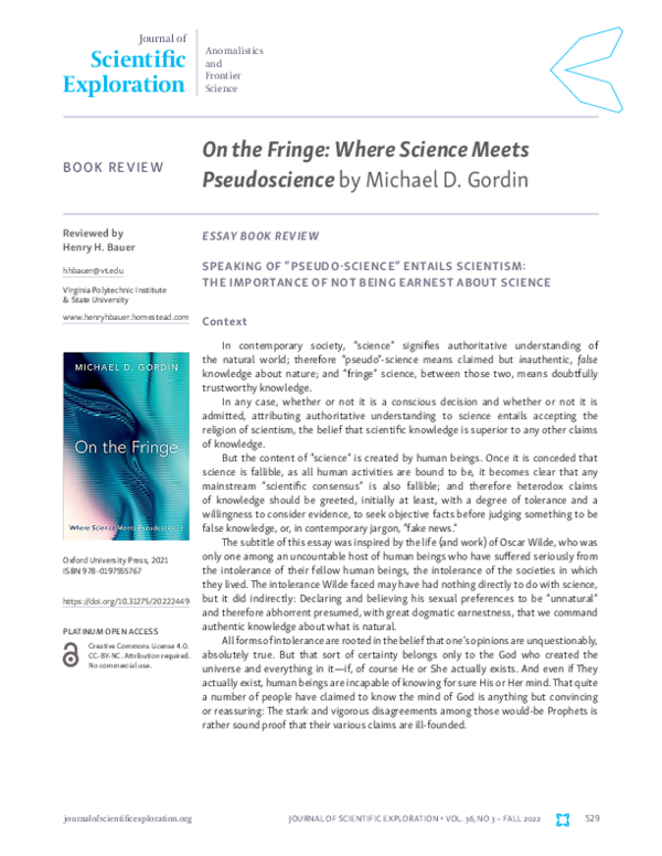 (PDF) On the Fringe: Where Science Meets Pseudoscience by Michael D. Gordin