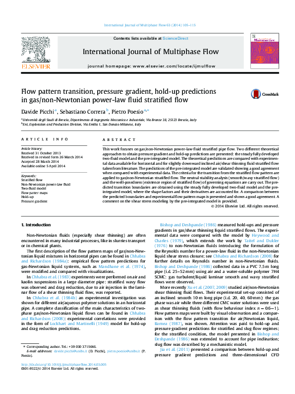 (PDF) Flow pattern transition, pressure gradient, hold-up predictions in gas/non-Newtonian power ...