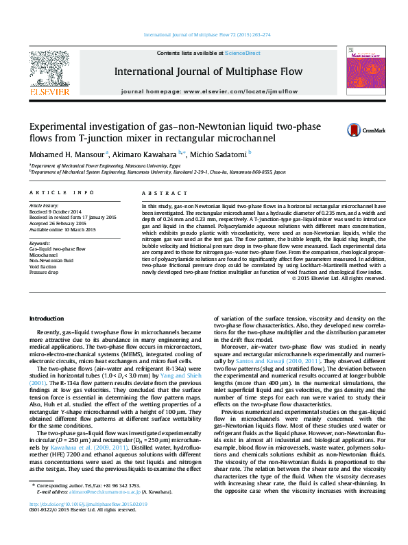 (PDF) Experimental investigation of gas–non-Newtonian liquid two-phase flows from T-junction ...
