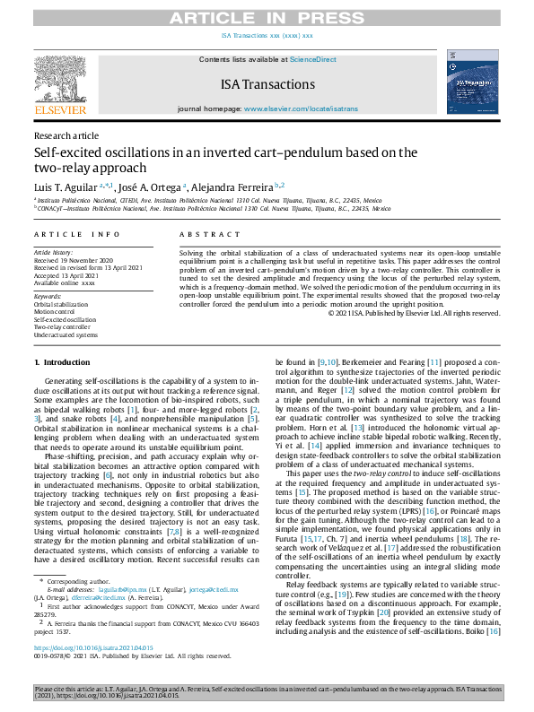 (PDF) Self-excited oscillations in an inverted cart-pendulum based on the two-relay approach