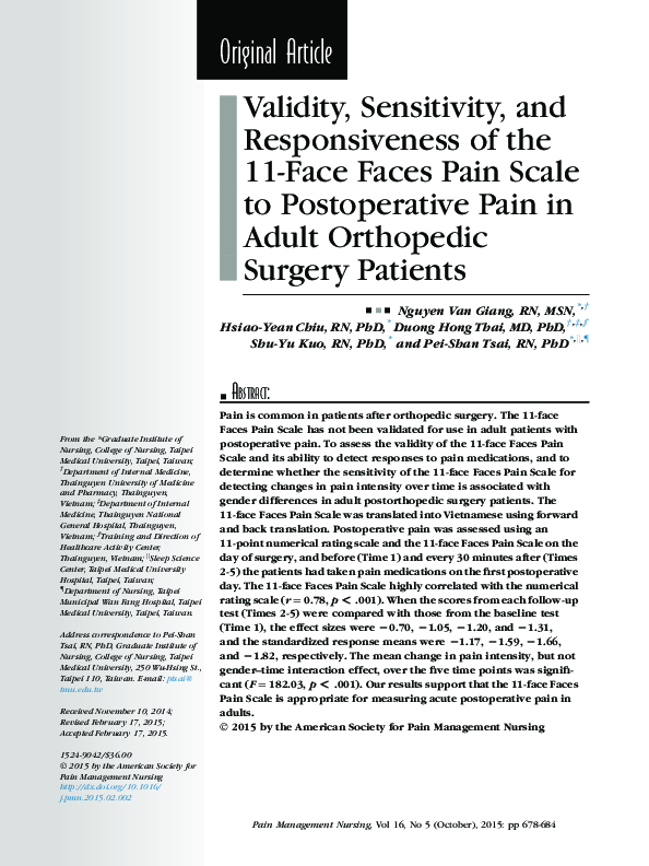 (PDF) Validity, Sensitivity, and Responsiveness of the 11-Face Faces ...
