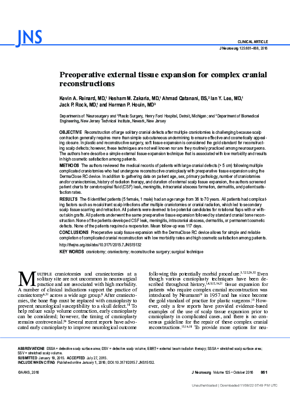 (PDF) Preoperative external tissue expansion for complex cranial ...