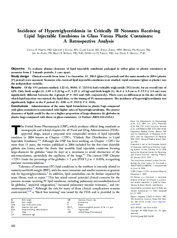(PDF) Incidence of Hypertriglyceridemia in Critically Ill Neonates ...