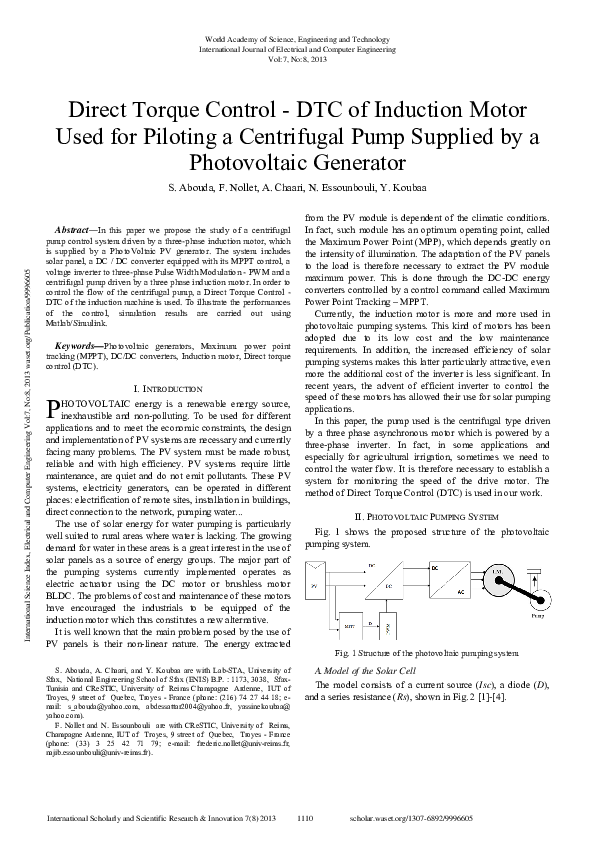 (PDF) Direct Torque Control - Dtc Of Induction Motor Used For Piloting A Centrifugal Pump ...