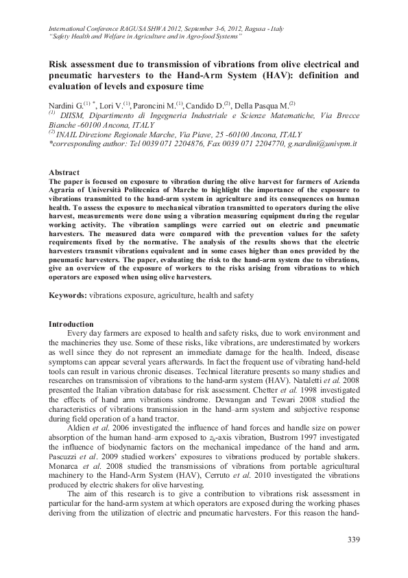 (PDF) Risk assessment due to transmission of vibrations from olive ...