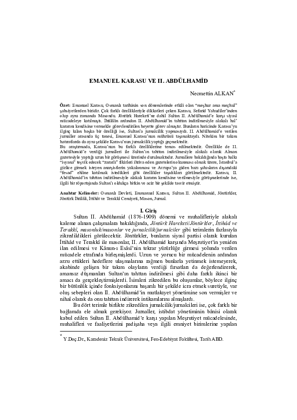 (PDF) Emanuel Karasu Ve II. Abdülhami̇d