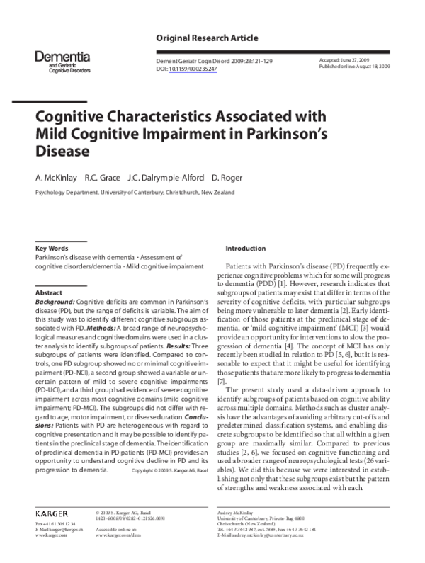 (PDF) Cognitive Characteristics Associated with Mild Cognitive ...