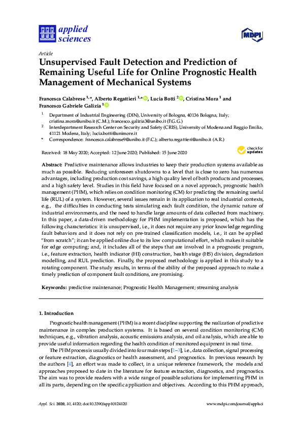 (PDF) Unsupervised Fault Detection and Prediction of Remaining Useful Life for Online Prognostic ...