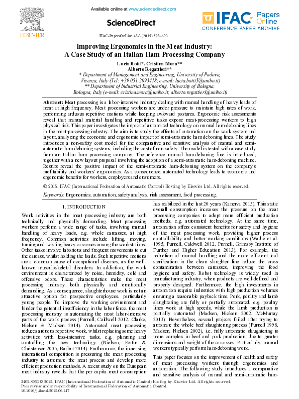 (PDF) Improving Ergonomics in the Meat Industry: A Case Study of an Italian Ham Processing Company