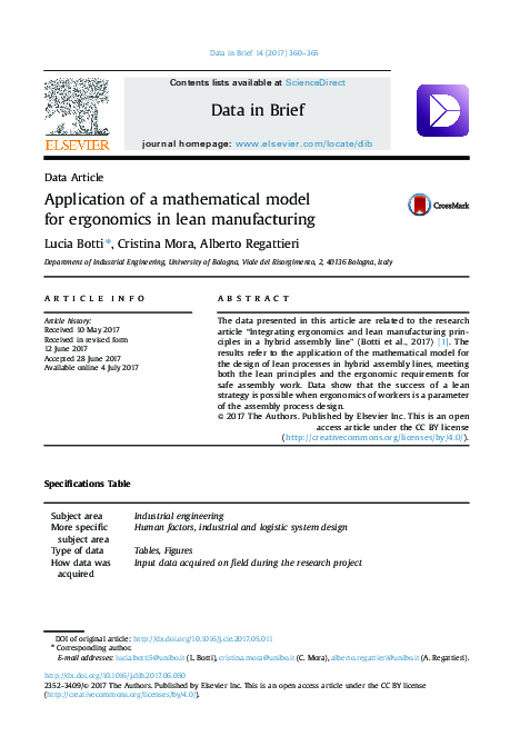 (PDF) Application of a mathematical model for ergonomics in lean ...