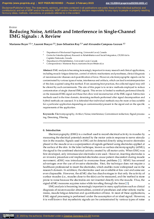(PDF) Reducing Noise, Artifacts and Interference in Single-Channel EMG Signals : A Review
