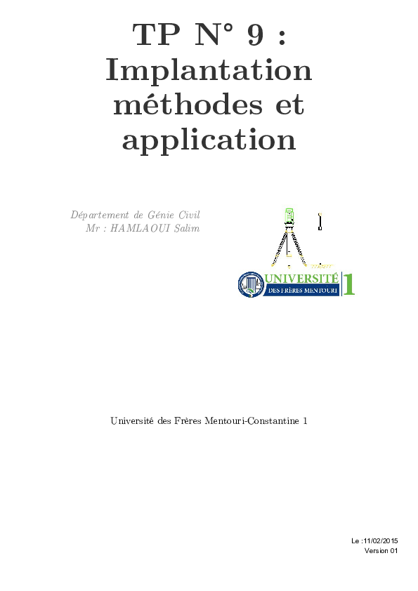 (PDF) TP N° 9 : Implantation méthodes et application