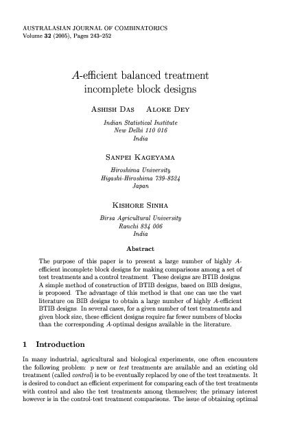 Pdf A Efficient Balanced Treatment Incomplete Block Designs