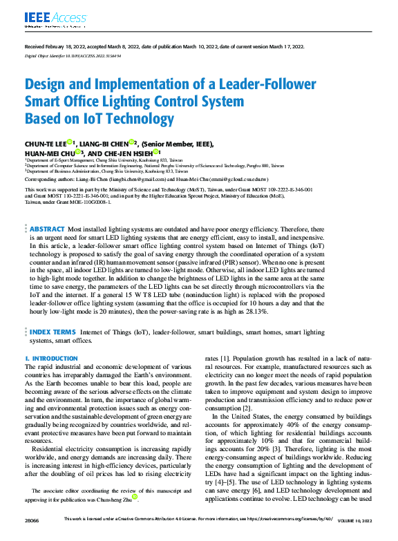 (PDF) Design and Implementation of a Leader-Follower Smart Office Lighting Control System Based ...