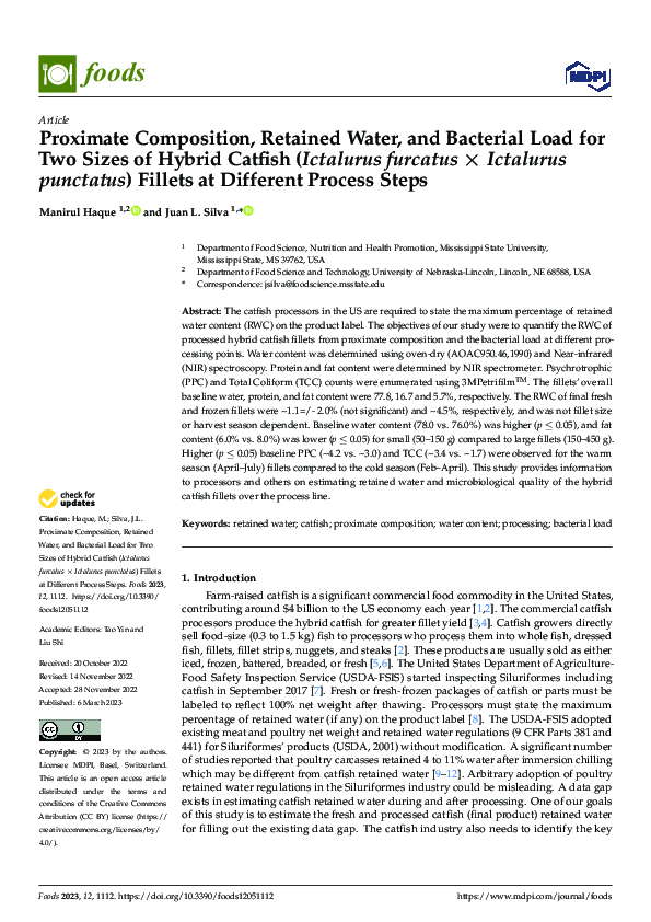 (PDF) Proximate Composition, Retained Water, and Bacterial Load for Two ...