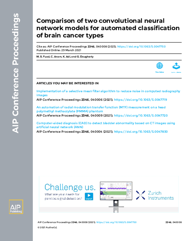 (PDF) Comparison of two convolutional neural network models for automated classification of ...
