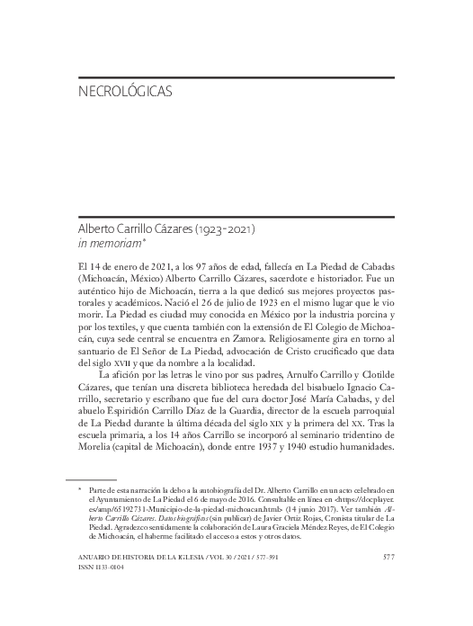 (PDF) Alberto Carrillo Cázares (1923-2021)