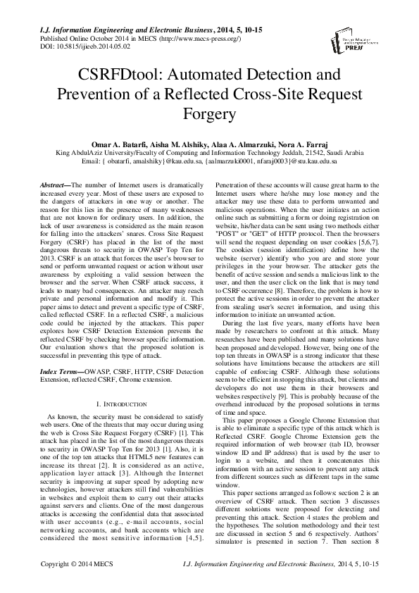 (PDF) CSRFDtool: Automated Detection and Prevention of a Reflected Cross-Site Request Forgery