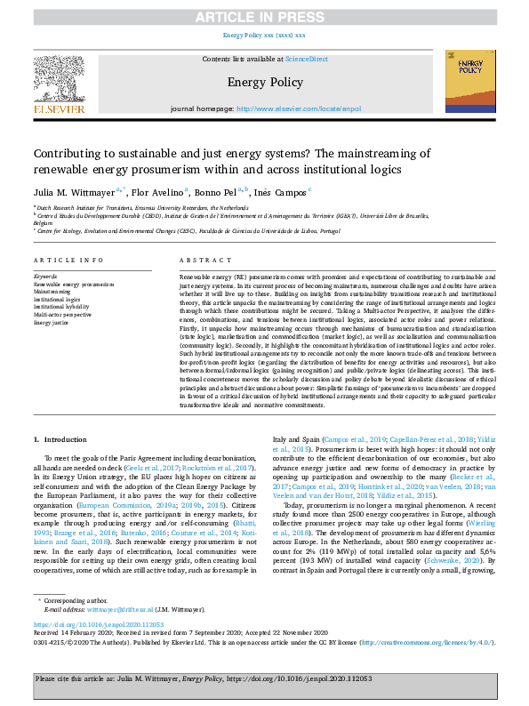 (PDF) Contributing to sustainable and just energy systems? The ...