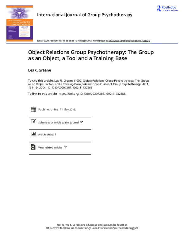 Pdf Object Relations Group Psychotherapy The Group As An Object A Tool And A Training Base