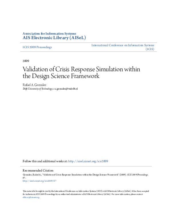 (PDF) Validation of crisis response simulation within the design science framework