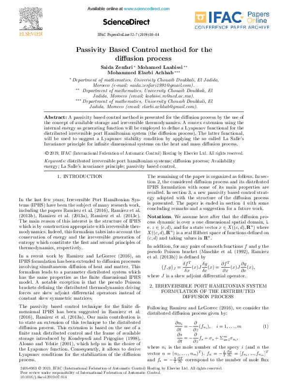 (PDF) Passivity Based Control method for the diffusion process