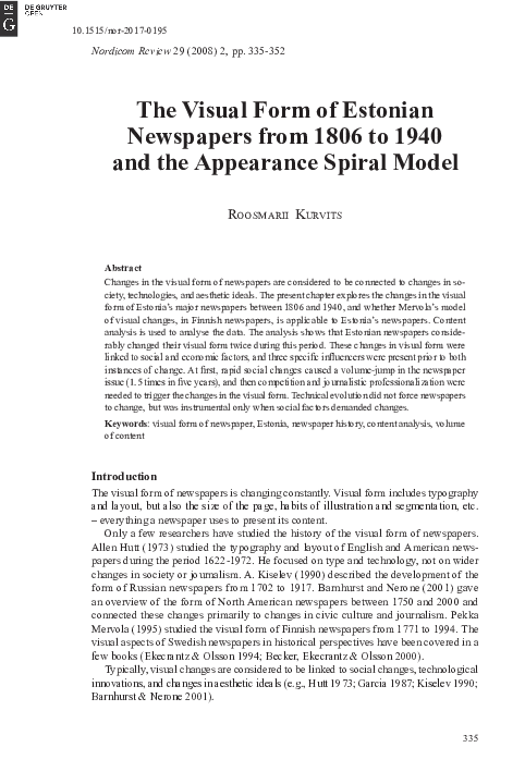 (PDF) The Visual Form of Estonian Newspapers from 1806 to 1940 and the ...