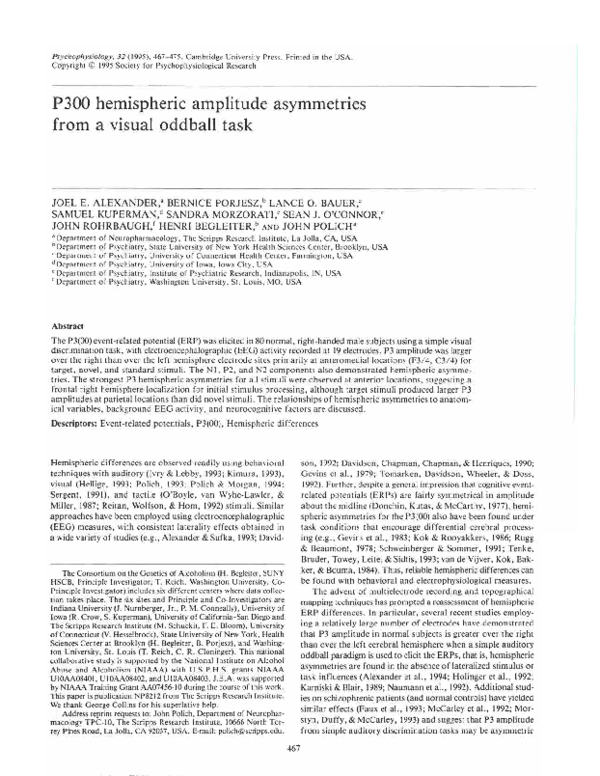 (PDF) P300 hemispheric amplitude asymmetries from a visual oddball task