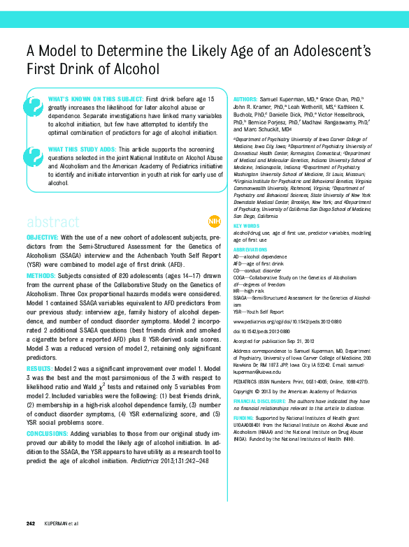 (PDF) A Model to Determine the Likely Age of an Adolescent’s First ...
