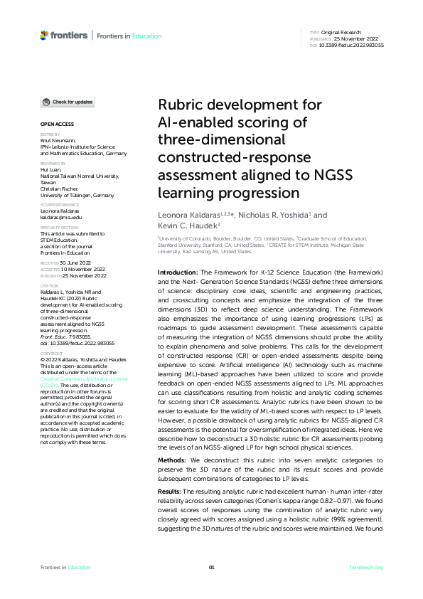 (PDF) Rubric development for AI-enabled scoring of three-dimensional ...