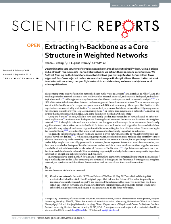 (PDF) Extracting h-Backbone as a Core Structure in Weighted Networks