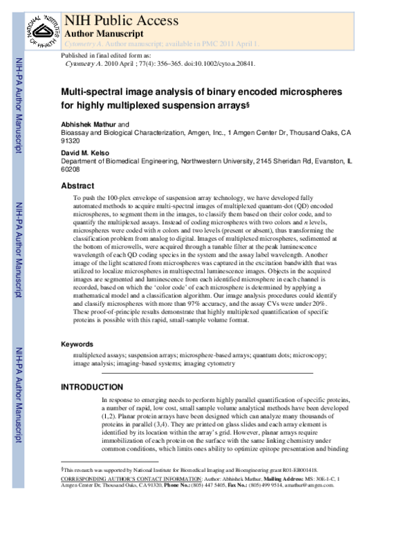 (PDF) Multispectral image analysis of binary encoded microspheres for highly multiplexed ...