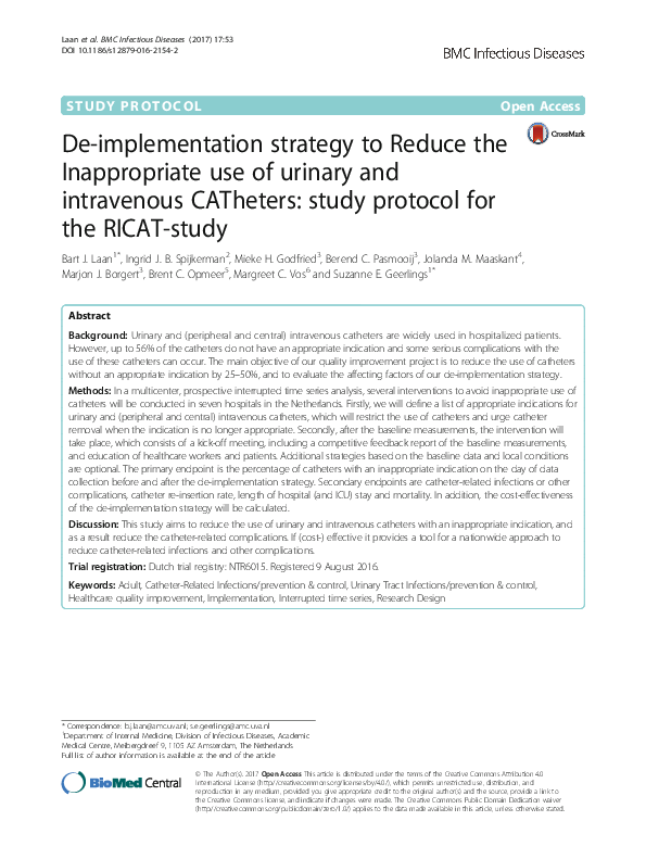 (PDF) De-implementation strategy to Reduce the Inappropriate use of urinary and intravenous ...