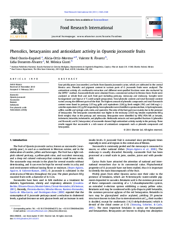 (PDF) Phenolics, betacyanins and antioxidant activity in Opuntia ...