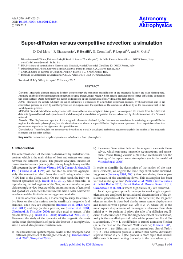 (PDF) Super-diffusion versus competitive advection: a simulation