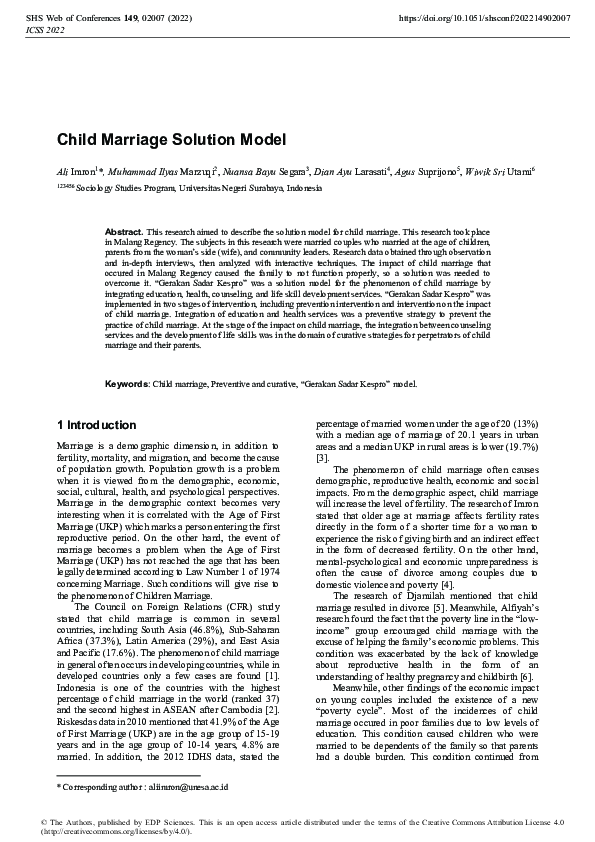 (PDF) Child Marriage Solution Model
